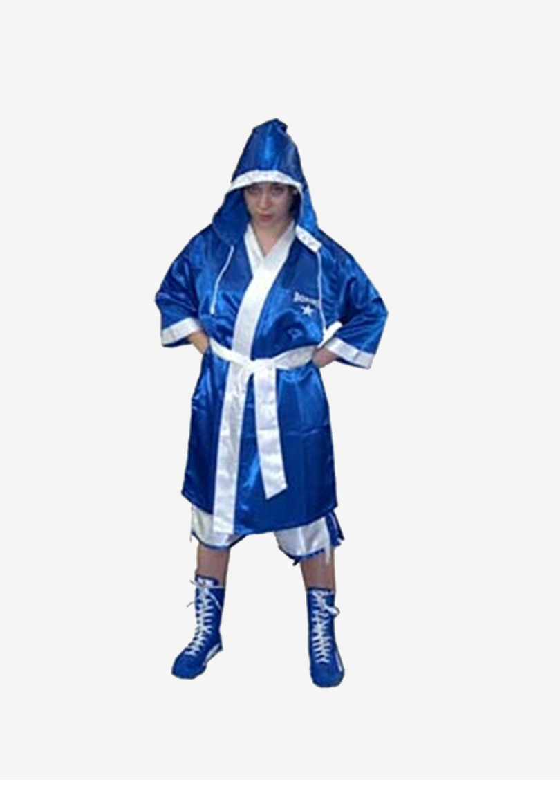 Boxing Gown Blue & White Made of polyester satin . – Punch Fight Gear